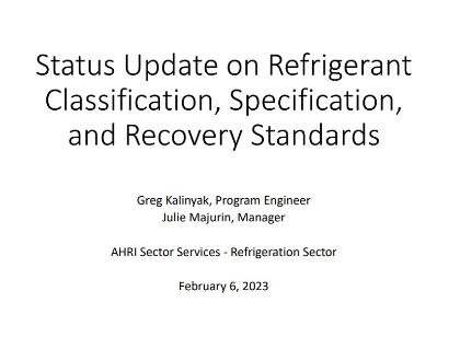 AHRI's Status Update on Refrigerant Standards