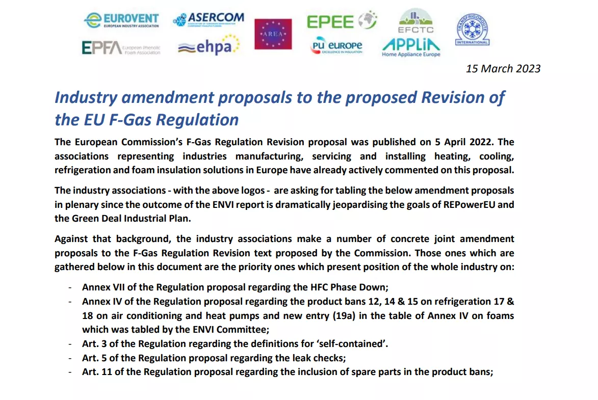 Industry amendments proposal to the F-Gas Regulation Revision text