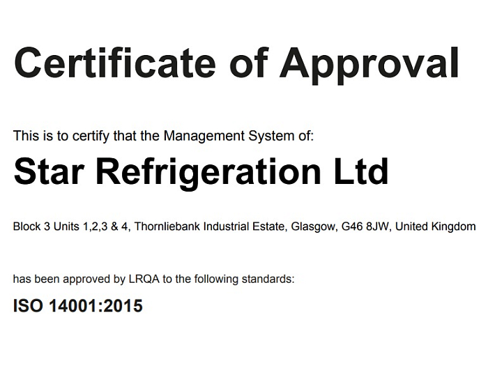 Star Refrigeration achieves ISO 14001:2015 certification for ...